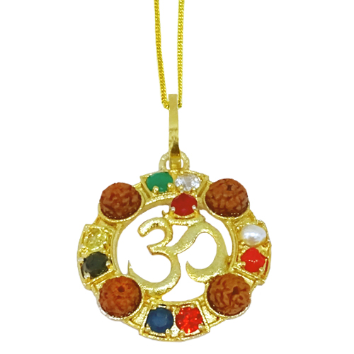 Navgrah Gem Stone Pendant,Navgraha Pendant with Om symbol & Rudrakshas ...