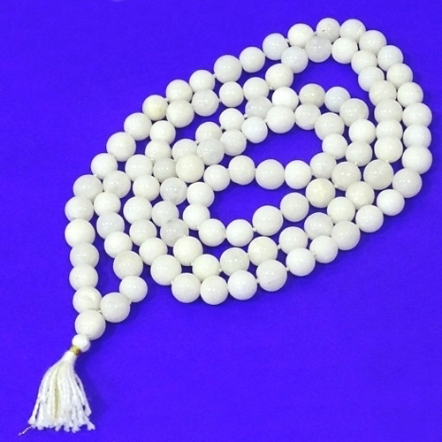 White Agate Mala - Mala with White Beads, Agate Mala